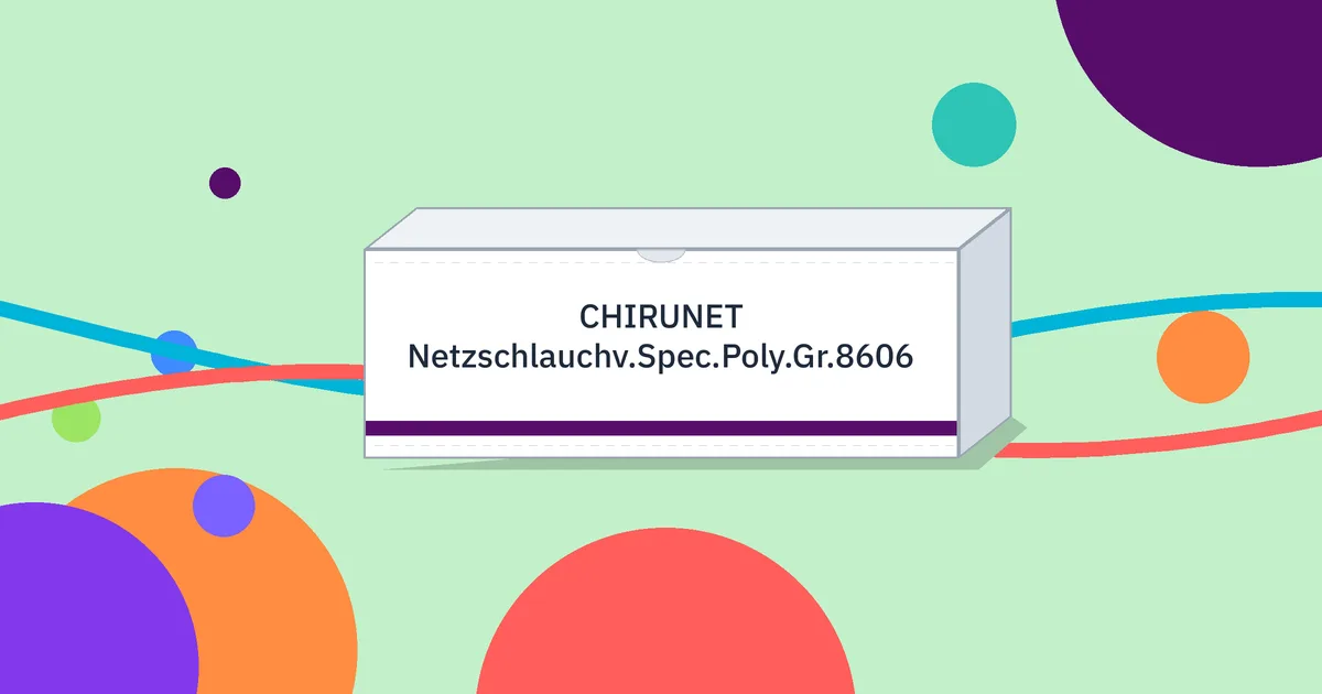 Symbolbild: Packung mit der Aufschrift CHIRUNET Netzschlauchv.Spec.Poly.Gr.8606 (PZN 08537047) – Verfügbarkeit und Bezug in Apotheken in Frankfurt am Main