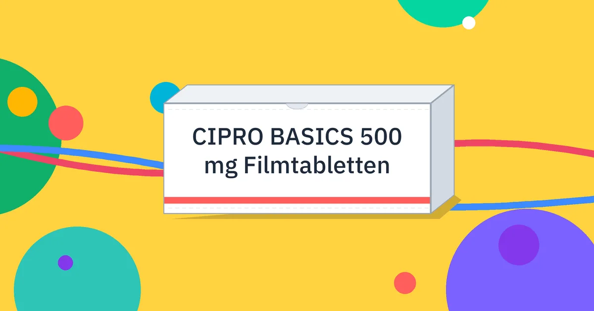 Symbolbild: Packung mit der Aufschrift CIPRO BASICS 500 mg Filmtabletten (PZN 08440201) – Verfügbarkeit und Bezug in Apotheken in Frankfurt am Main