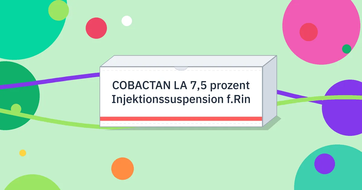 Symbolbild: Packung mit der Aufschrift COBACTAN LA 7,5 prozent Injektionssuspension f.Rin (PZN 05555286) – Verfügbarkeit und Bezug in Apotheken in Frankfurt am Main