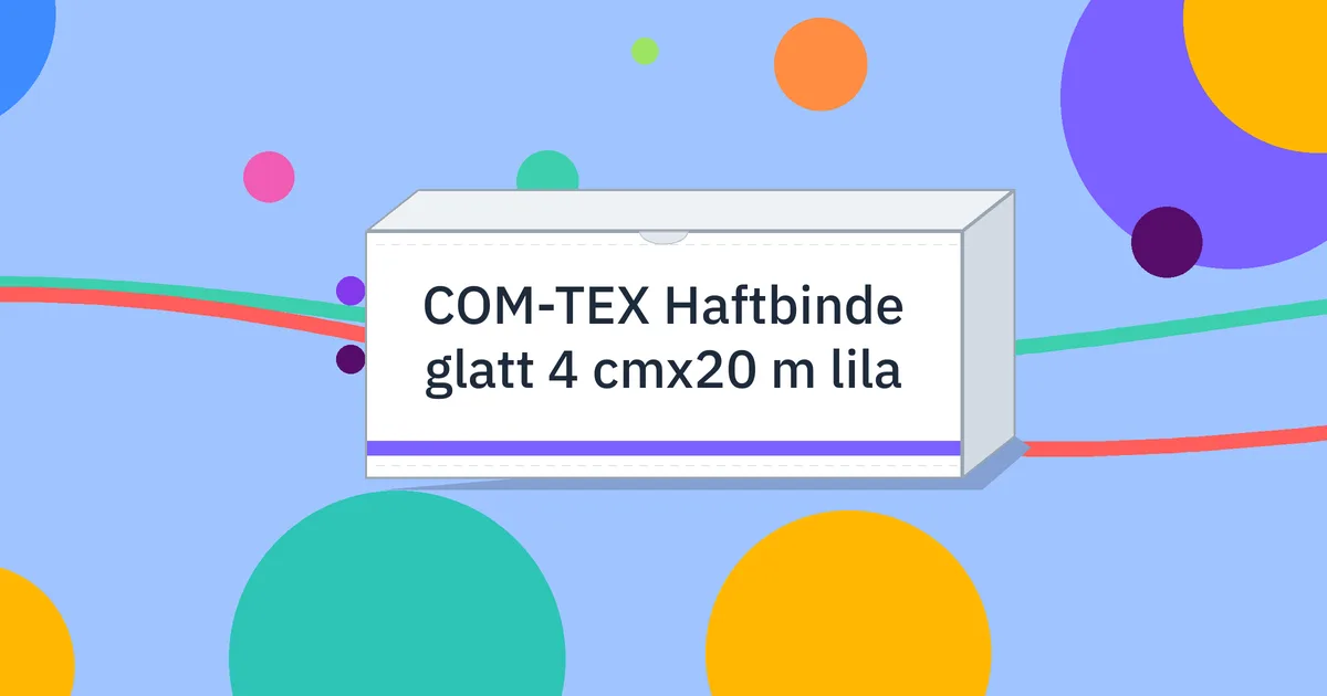 Symbolbild: Packung mit der Aufschrift COM-TEX Haftbinde glatt 4 cmx20 m lila (PZN 18469588) – Verfügbarkeit und Bezug in Apotheken in Frankfurt am Main