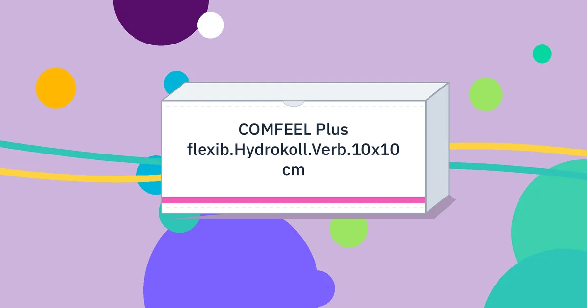 Symbolbild: Packung mit der Aufschrift COMFEEL Plus flexib.Hydrokoll.Verb.10x10 cm (PZN 18486121) – Verfügbarkeit und Bezug in Apotheken in Frankfurt am Main