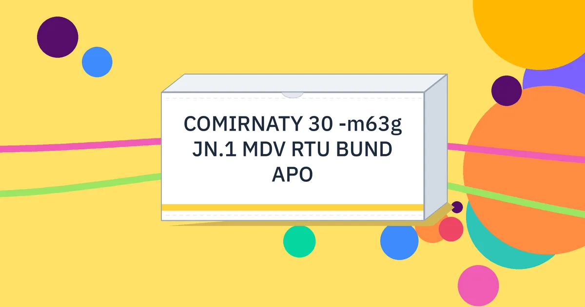 Symbolbild: Packung mit der Aufschrift COMIRNATY 30 -m63g JN.1 MDV RTU BUND APO (PZN 19456412) – Verfügbarkeit und Bezug in Apotheken in Frankfurt am Main