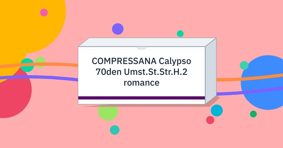 Symbolbild: Packung mit der Aufschrift COMPRESSANA Calypso 70den Umst.St.Str.H.2 romance (PZN 07719102) – Verfügbarkeit und Bezug in Apotheken in Frankfurt am Main