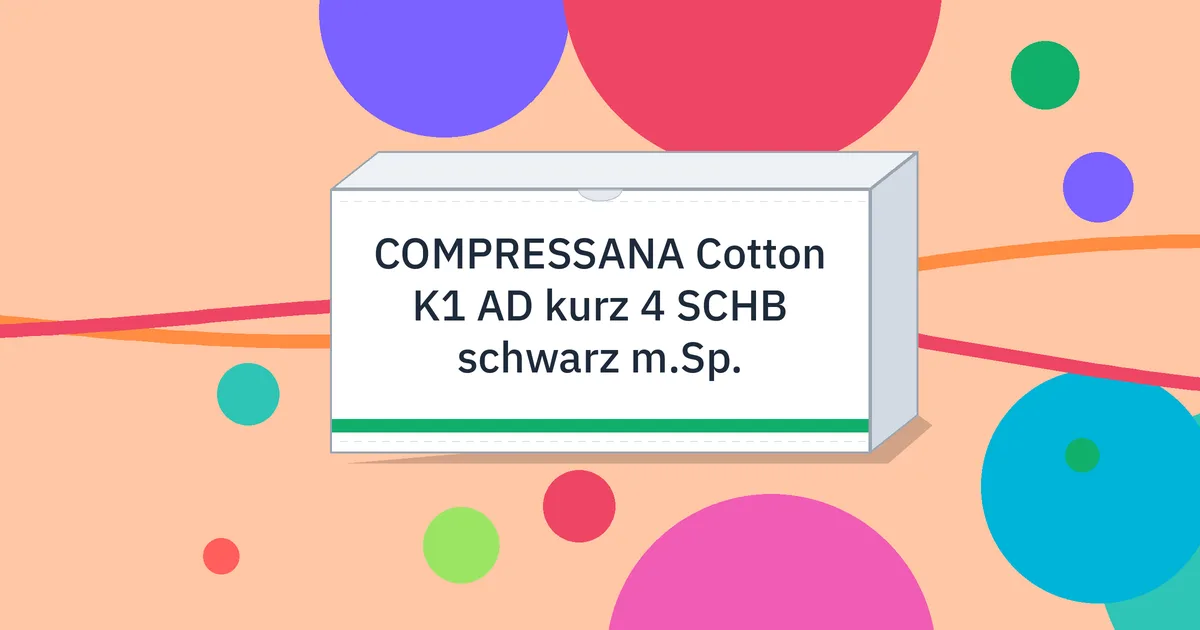 Symbolbild: Packung mit der Aufschrift COMPRESSANA Cotton K1 AD kurz 4 SCHB schwarz m.Sp. (PZN 16959294) – Verfügbarkeit und Bezug in Apotheken in Frankfurt am Main