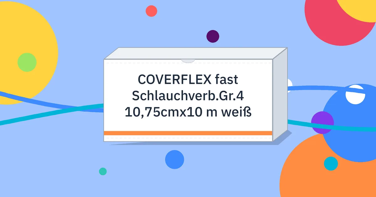 Symbolbild: Packung mit der Aufschrift COVERFLEX fast Schlauchverb.Gr.4 10,75cmx10 m weiß (PZN 17433588) – Verfügbarkeit und Bezug in Apotheken in Frankfurt am Main