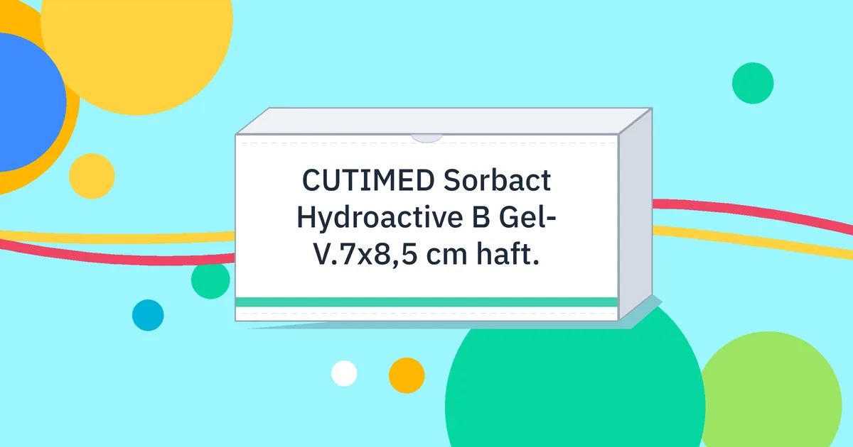 Symbolbild: Packung mit der Aufschrift CUTIMED Sorbact Hydroactive B Gel-V.7x8,5 cm haft. (PZN 16595745) – Verfügbarkeit und Bezug in Apotheken in Frankfurt am Main