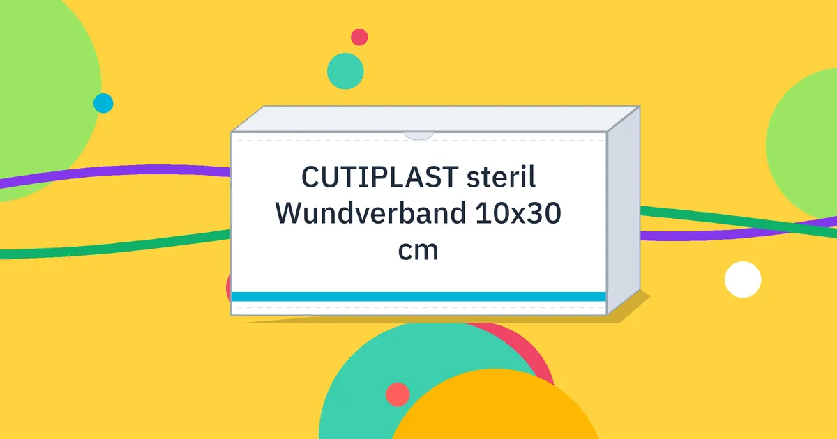 Symbolbild: Packung mit der Aufschrift CUTIPLAST steril Wundverband 10x30 cm (PZN 15572297) – Verfügbarkeit und Bezug in Apotheken in Frankfurt am Main