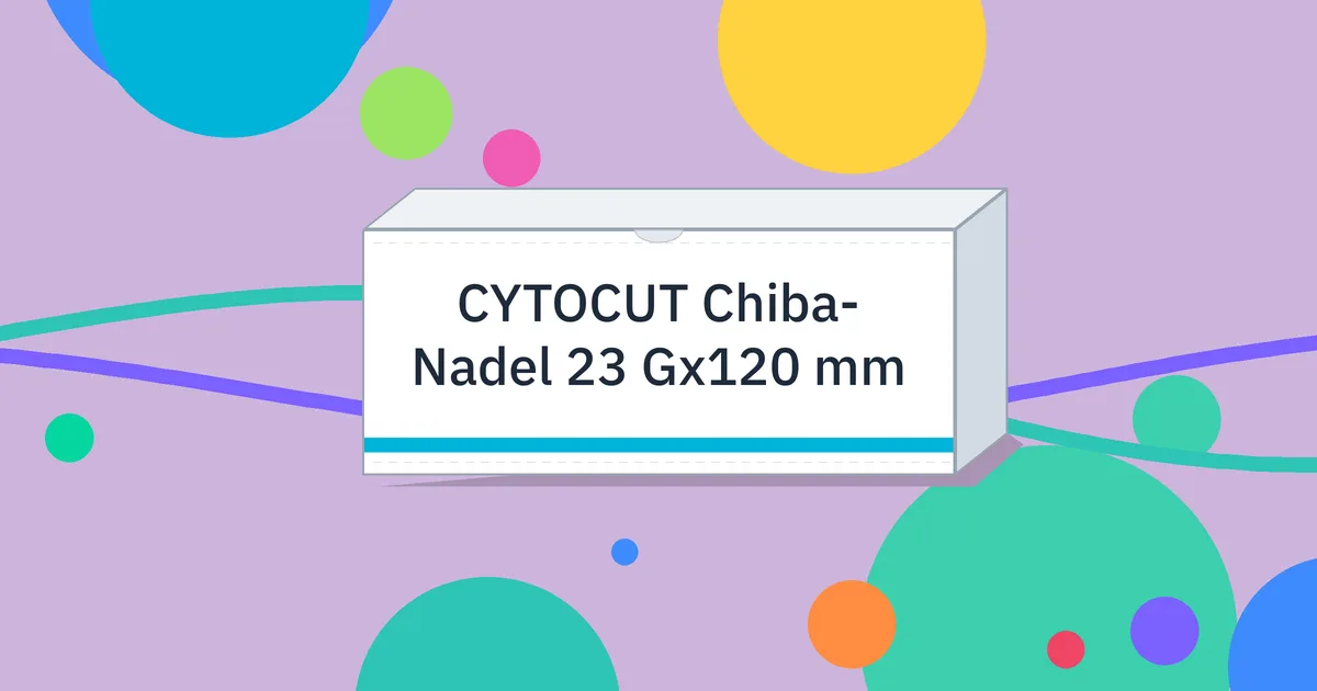 Symbolbild: Packung mit der Aufschrift CYTOCUT Chiba-Nadel 23 Gx120 mm (PZN 19735595) – Verfügbarkeit und Bezug in Apotheken in Frankfurt am Main
