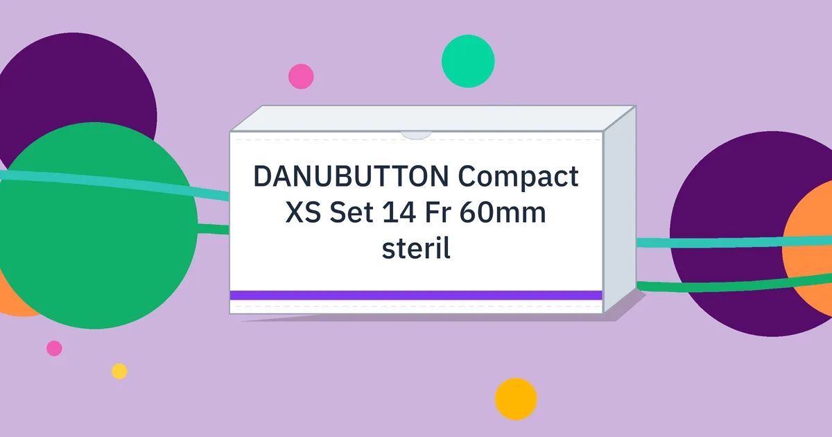 Symbolbild: Packung mit der Aufschrift DANUBUTTON Compact XS Set 14 Fr 60mm steril (PZN 19853478) – Verfügbarkeit und Bezug in Apotheken in Frankfurt am Main