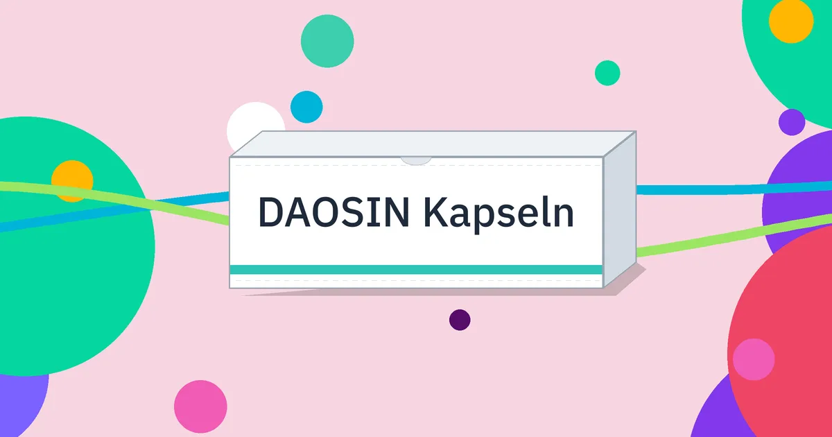 Symbolbild: Packung mit der Aufschrift DAOSIN Kapseln (PZN 06783730) – Verfügbarkeit und Bezug in Apotheken in Frankfurt am Main