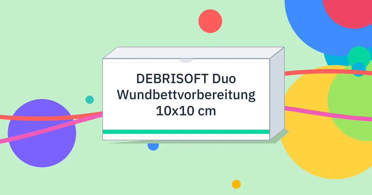 Symbolbild: Packung mit der Aufschrift DEBRISOFT Duo Wundbettvorbereitung 10x10 cm (PZN 20229609) – Verfügbarkeit und Bezug in Apotheken in Frankfurt am Main