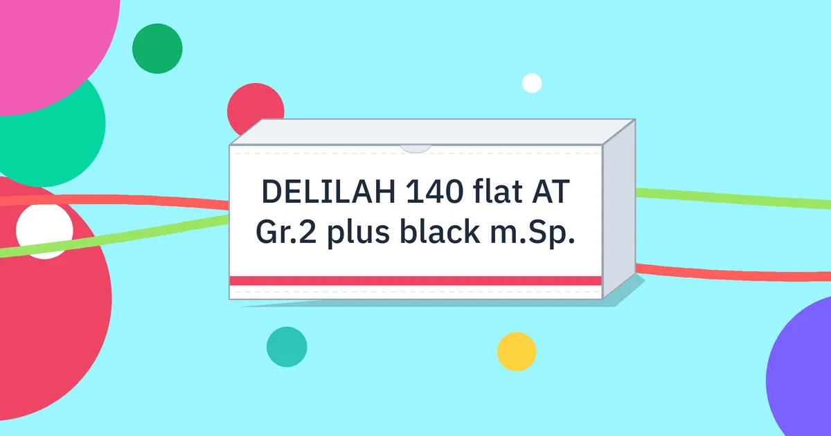 Symbolbild: Packung mit der Aufschrift DELILAH 140 flat AT Gr.2 plus black m.Sp. (PZN 14247997) – Verfügbarkeit und Bezug in Apotheken in Frankfurt am Main
