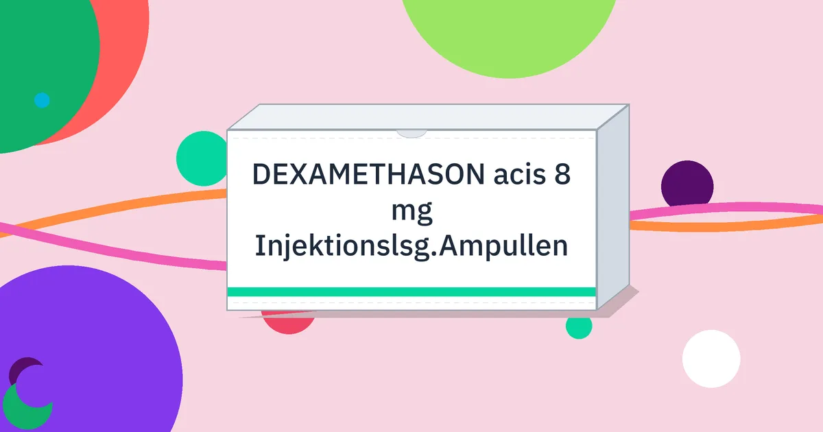 Symbolbild: Packung mit der Aufschrift DEXAMETHASON acis 8 mg Injektionslsg.Ampullen (PZN 02594104) – Verfügbarkeit und Bezug in Apotheken in Frankfurt am Main