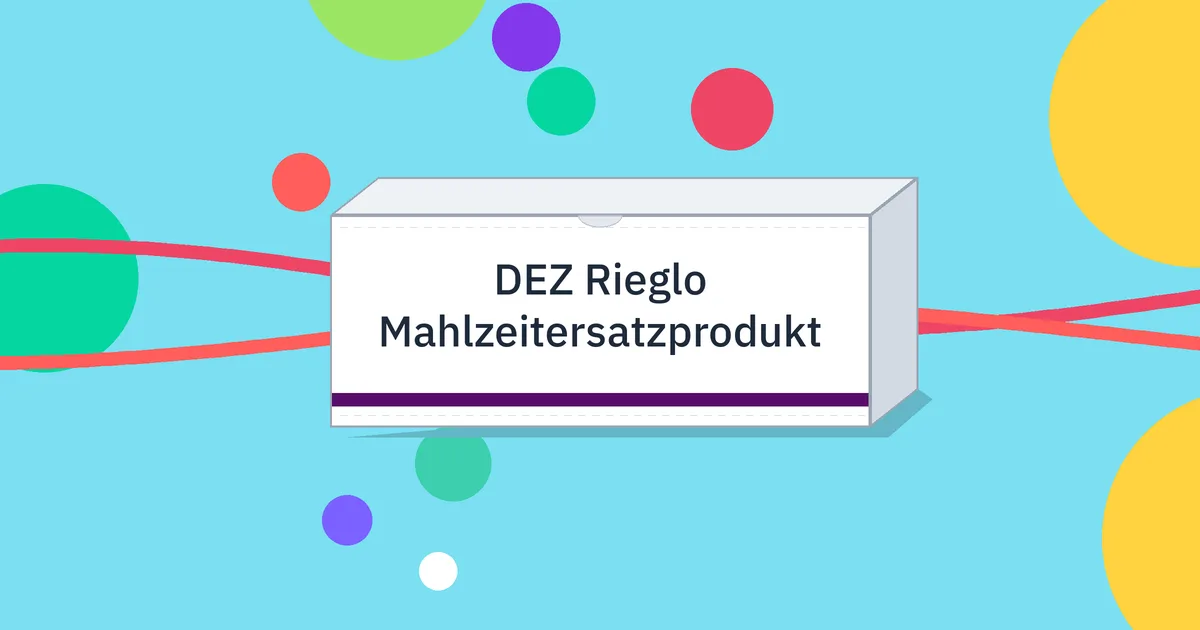 Symbolbild: Packung mit der Aufschrift DEZ Rieglo Mahlzeitersatzprodukt (PZN 09947652) – Verfügbarkeit und Bezug in Apotheken in Frankfurt am Main