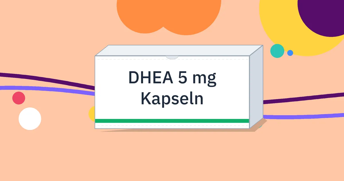 Symbolbild: Packung mit der Aufschrift DHEA 5 mg Kapseln (PZN 18471645) – Verfügbarkeit und Bezug in Apotheken in Frankfurt am Main