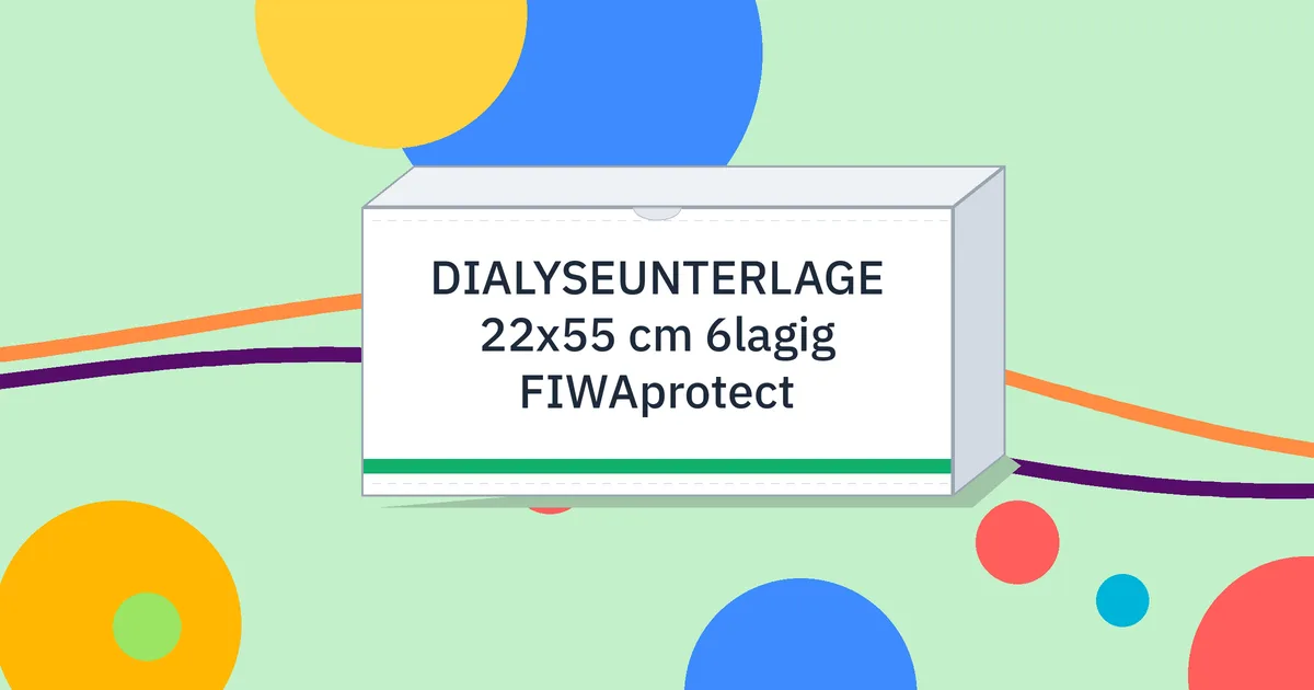 Symbolbild: Packung mit der Aufschrift DIALYSEUNTERLAGE 22x55 cm 6lagig FIWAprotect (PZN 11859694) – Verfügbarkeit und Bezug in Apotheken in Frankfurt am Main