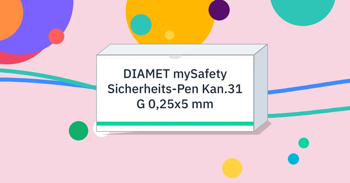 Symbolbild: Packung mit der Aufschrift DIAMET mySafety Sicherheits-Pen Kan.31 G 0,25x5 mm (PZN 20740621) – Verfügbarkeit und Bezug in Apotheken in Frankfurt am Main