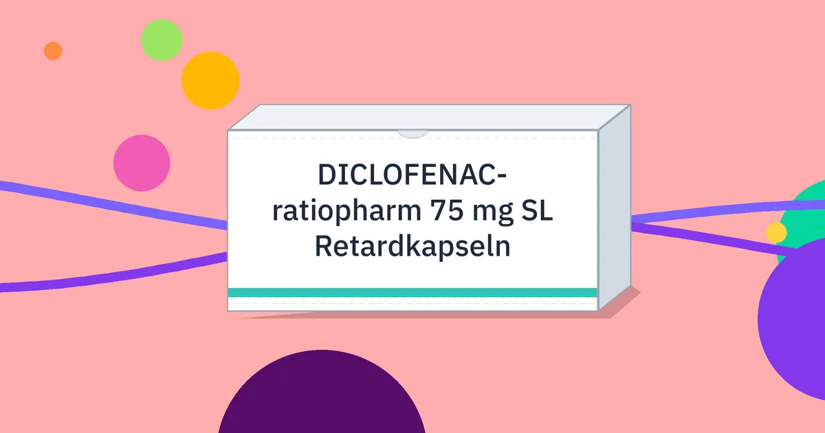 Symbolbild: Packung mit der Aufschrift DICLOFENAC-ratiopharm 75 mg SL Retardkapseln (PZN 07130527) – Verfügbarkeit und Bezug in Apotheken in Frankfurt am Main
