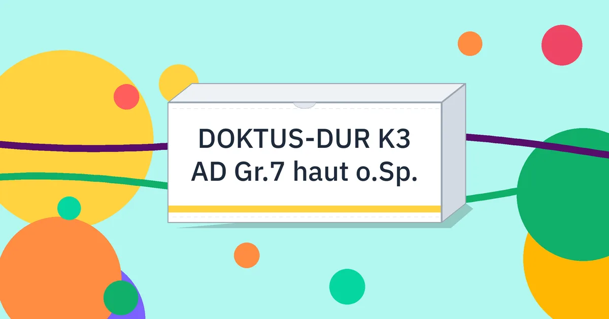 Symbolbild: Packung mit der Aufschrift DOKTUS-DUR K3 AD Gr.7 haut o.Sp. (PZN 00596949) – Verfügbarkeit und Bezug in Apotheken in Frankfurt am Main