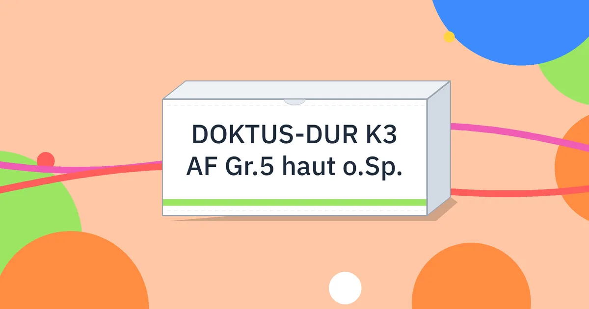 Symbolbild: Packung mit der Aufschrift DOKTUS-DUR K3 AF Gr.5 haut o.Sp. (PZN 00597104) – Verfügbarkeit und Bezug in Apotheken in Frankfurt am Main