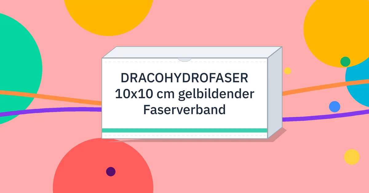 Symbolbild: Packung mit der Aufschrift DRACOHYDROFASER 10x10 cm gelbildender Faserverband (PZN 12554471) – Verfügbarkeit und Bezug in Apotheken in Frankfurt am Main