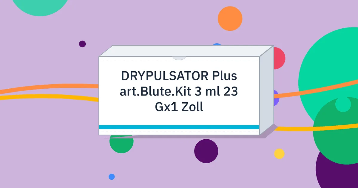 Symbolbild: Packung mit der Aufschrift DRYPULSATOR Plus art.Blute.Kit 3 ml 23 Gx1 Zoll (PZN 09218189) – Verfügbarkeit und Bezug in Apotheken in Frankfurt am Main
