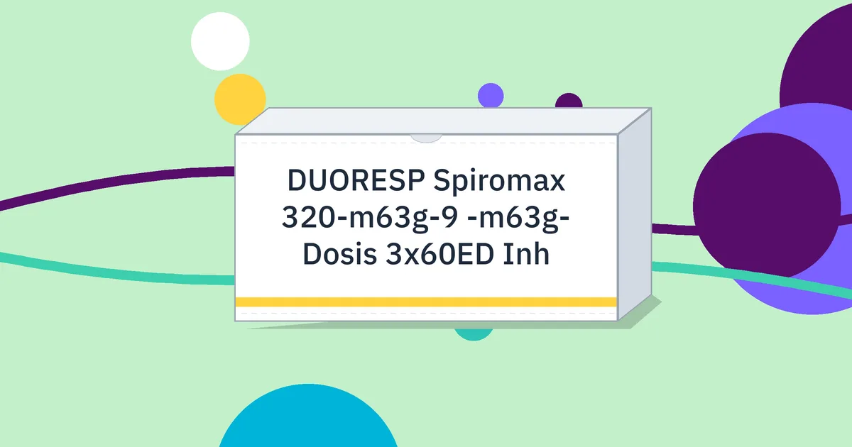 Symbolbild: Packung mit der Aufschrift DUORESP Spiromax 320-m63g-9 -m63g-Dosis 3x60ED Inh (PZN 11183908) – Verfügbarkeit und Bezug in Apotheken in Frankfurt am Main