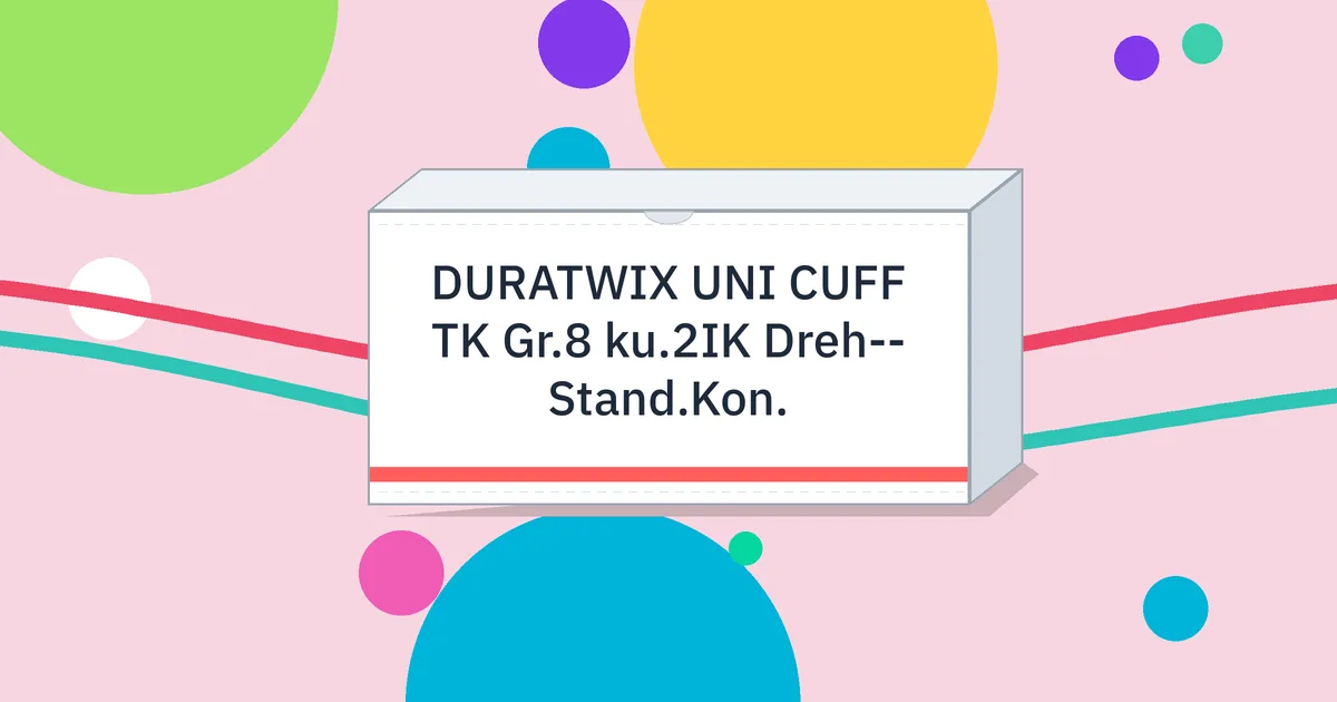Symbolbild: Packung mit der Aufschrift DURATWIX UNI CUFF TK Gr.8 ku.2IK Dreh--Stand.Kon. (PZN 06965282) – Verfügbarkeit und Bezug in Apotheken in Frankfurt am Main