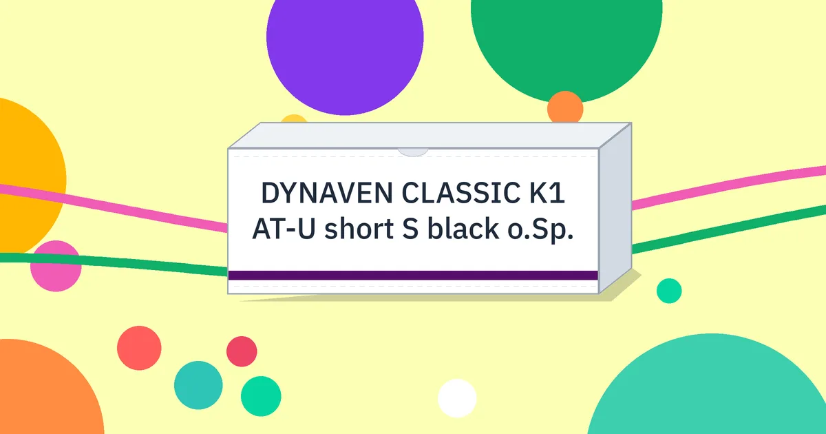 Symbolbild: Packung mit der Aufschrift DYNAVEN CLASSIC K1 AT-U short S black o.Sp. (PZN 18416505) – Verfügbarkeit und Bezug in Apotheken in Frankfurt am Main