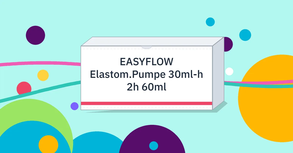 Symbolbild: Packung mit der Aufschrift EASYFLOW Elastom.Pumpe 30ml-h 2h 60ml (PZN 19789473) – Verfügbarkeit und Bezug in Apotheken in Frankfurt am Main