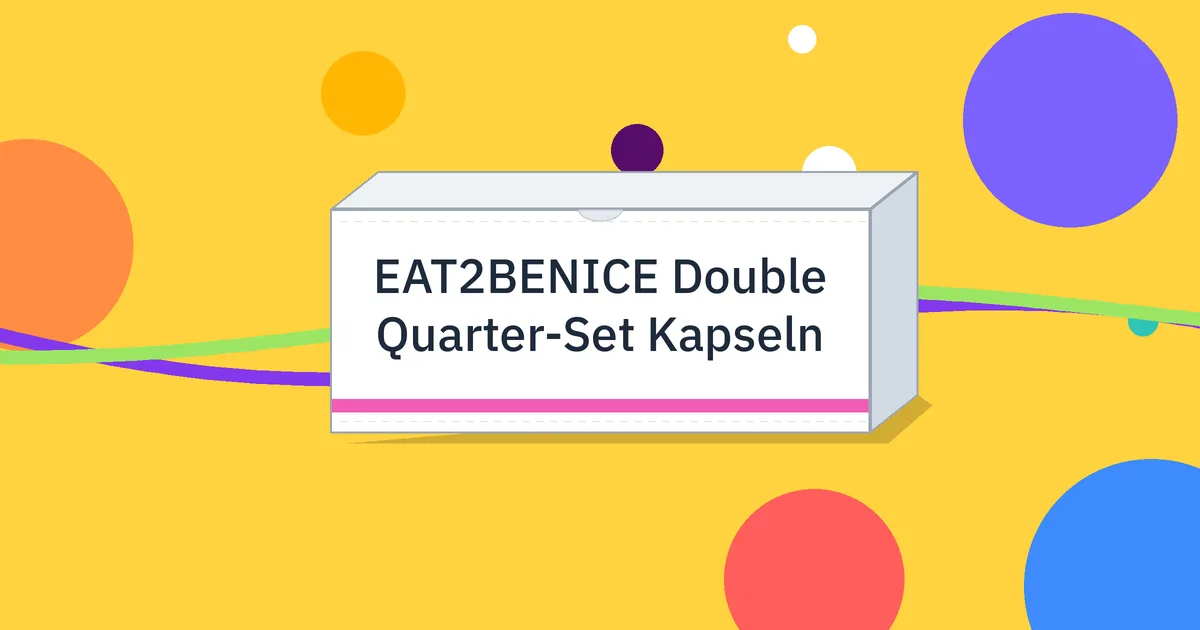 Symbolbild: Packung mit der Aufschrift EAT2BENICE Double Quarter-Set Kapseln (PZN 17930134) – Verfügbarkeit und Bezug in Apotheken in Frankfurt am Main