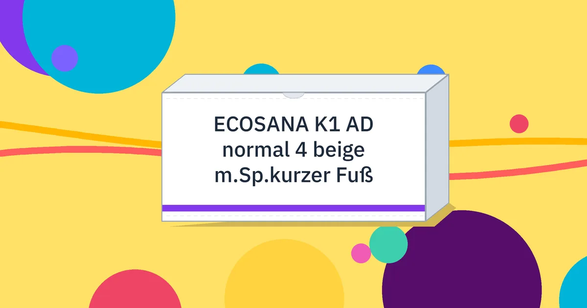 Symbolbild: Packung mit der Aufschrift ECOSANA K1 AD normal 4 beige m.Sp.kurzer Fuß (PZN 04724858) – Verfügbarkeit und Bezug in Apotheken in Frankfurt am Main