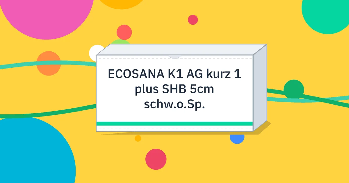Symbolbild: Packung mit der Aufschrift ECOSANA K1 AG kurz 1 plus SHB 5cm schw.o.Sp. (PZN 04725786) – Verfügbarkeit und Bezug in Apotheken in Frankfurt am Main