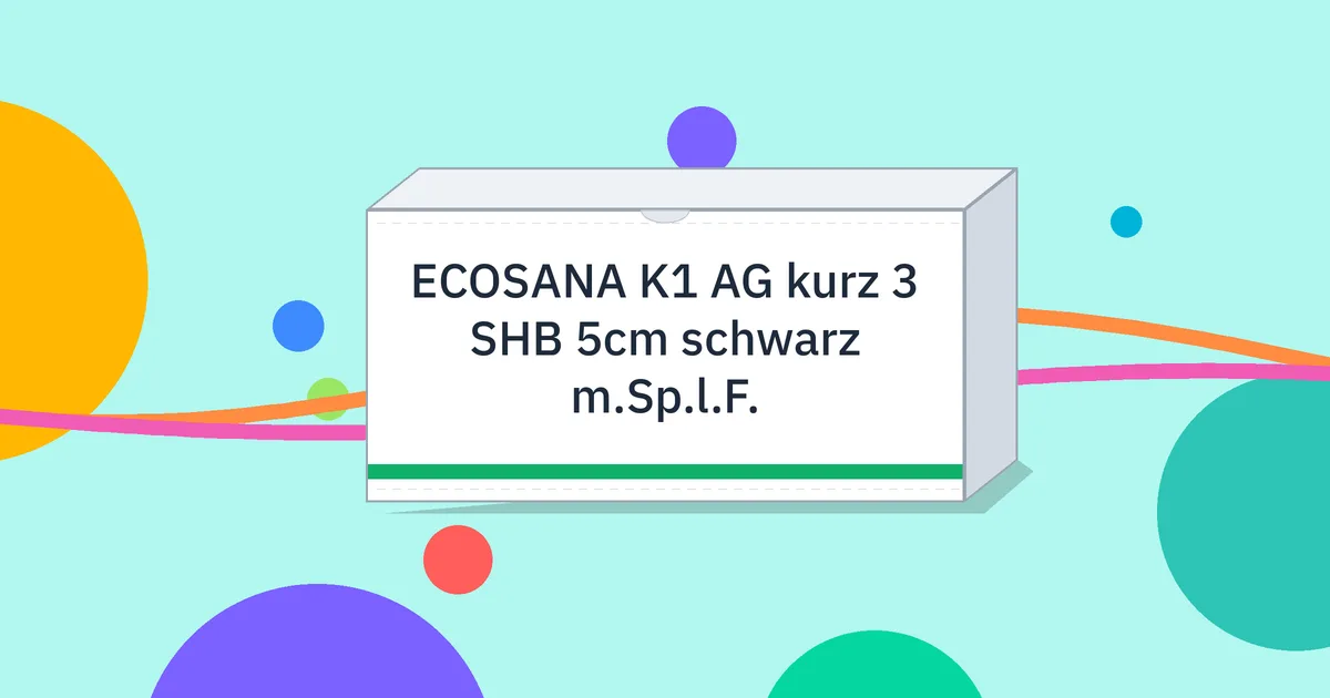Symbolbild: Packung mit der Aufschrift ECOSANA K1 AG kurz 3 SHB 5cm schwarz m.Sp.l.F. (PZN 04727271) – Verfügbarkeit und Bezug in Apotheken in Frankfurt am Main