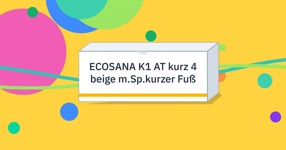 Symbolbild: Packung mit der Aufschrift ECOSANA K1 AT kurz 4 beige m.Sp.kurzer Fuß (PZN 04731829) – Verfügbarkeit und Bezug in Apotheken in Frankfurt am Main
