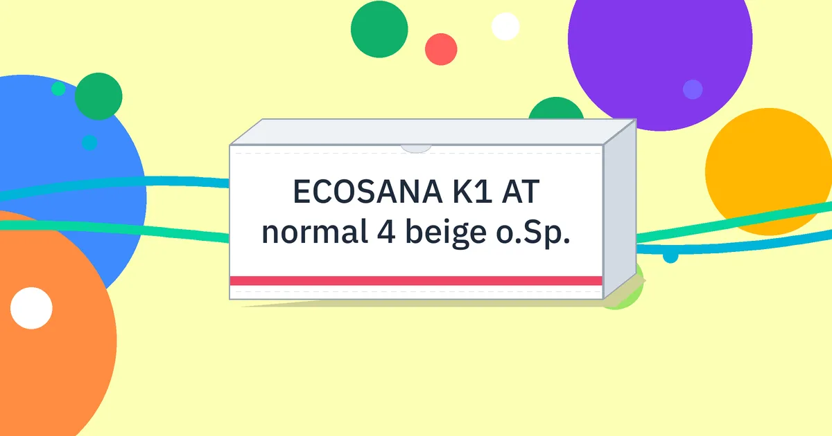 Symbolbild: Packung mit der Aufschrift ECOSANA K1 AT normal 4 beige o.Sp. (PZN 04731781) – Verfügbarkeit und Bezug in Apotheken in Frankfurt am Main