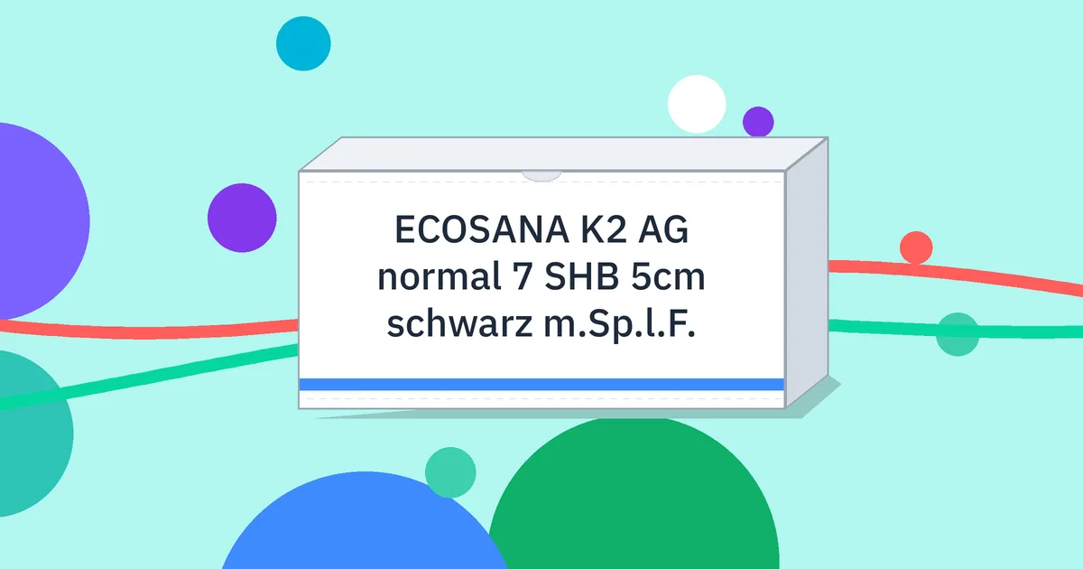 Symbolbild: Packung mit der Aufschrift ECOSANA K2 AG normal 7 SHB 5cm schwarz m.Sp.l.F. (PZN 10957087) – Verfügbarkeit und Bezug in Apotheken in Frankfurt am Main