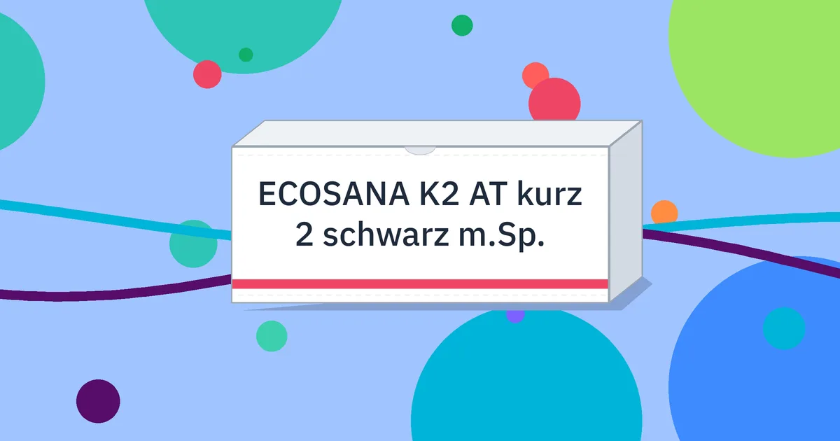 Symbolbild: Packung mit der Aufschrift ECOSANA K2 AT kurz 2 schwarz m.Sp. (PZN 01549768) – Verfügbarkeit und Bezug in Apotheken in Frankfurt am Main