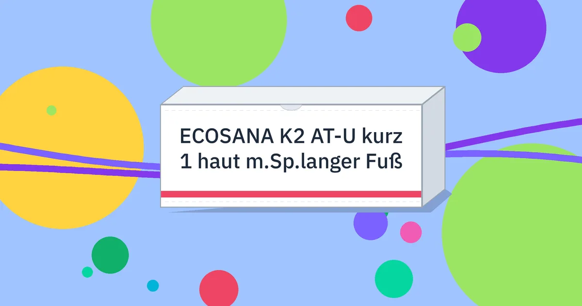 Symbolbild: Packung mit der Aufschrift ECOSANA K2 AT-U kurz 1 haut m.Sp.langer Fuß (PZN 10954580) – Verfügbarkeit und Bezug in Apotheken in Frankfurt am Main