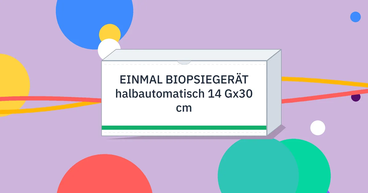 Symbolbild: Packung mit der Aufschrift EINMAL BIOPSIEGERÄT halbautomatisch 14 Gx30 cm (PZN 11105216) – Verfügbarkeit und Bezug in Apotheken in Frankfurt am Main