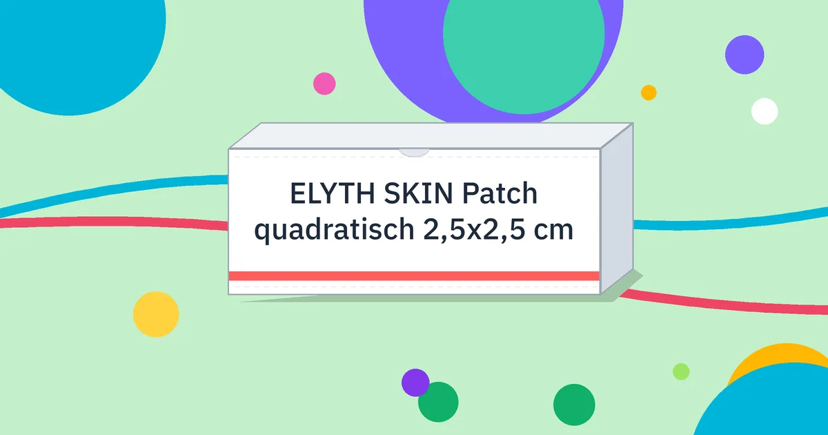 Symbolbild: Packung mit der Aufschrift ELYTH SKIN Patch quadratisch 2,5x2,5 cm (PZN 10537698) – Verfügbarkeit und Bezug in Apotheken in Frankfurt am Main