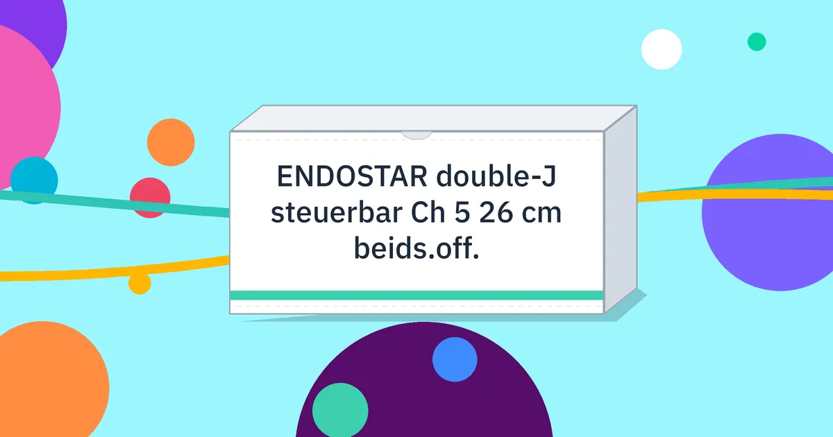 Symbolbild: Packung mit der Aufschrift ENDOSTAR double-J steuerbar Ch 5 26 cm beids.off. (PZN 00439658) – Verfügbarkeit und Bezug in Apotheken in Frankfurt am Main