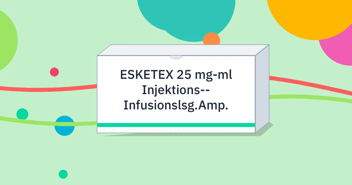 Symbolbild: Packung mit der Aufschrift ESKETEX 25 mg-ml Injektions--Infusionslsg.Amp. (PZN 18798292) – Verfügbarkeit und Bezug in Apotheken in Frankfurt am Main