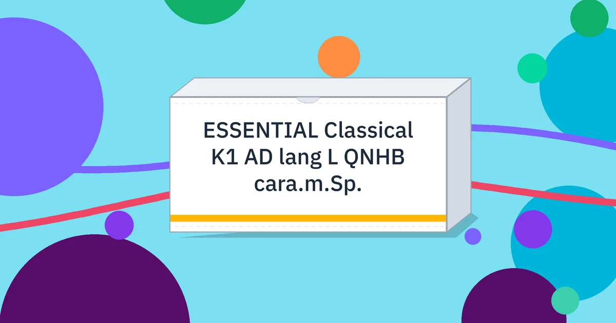 Symbolbild: Packung mit der Aufschrift ESSENTIAL Classical K1 AD lang L QNHB cara.m.Sp. (PZN 18866875) – Verfügbarkeit und Bezug in Apotheken in Frankfurt am Main
