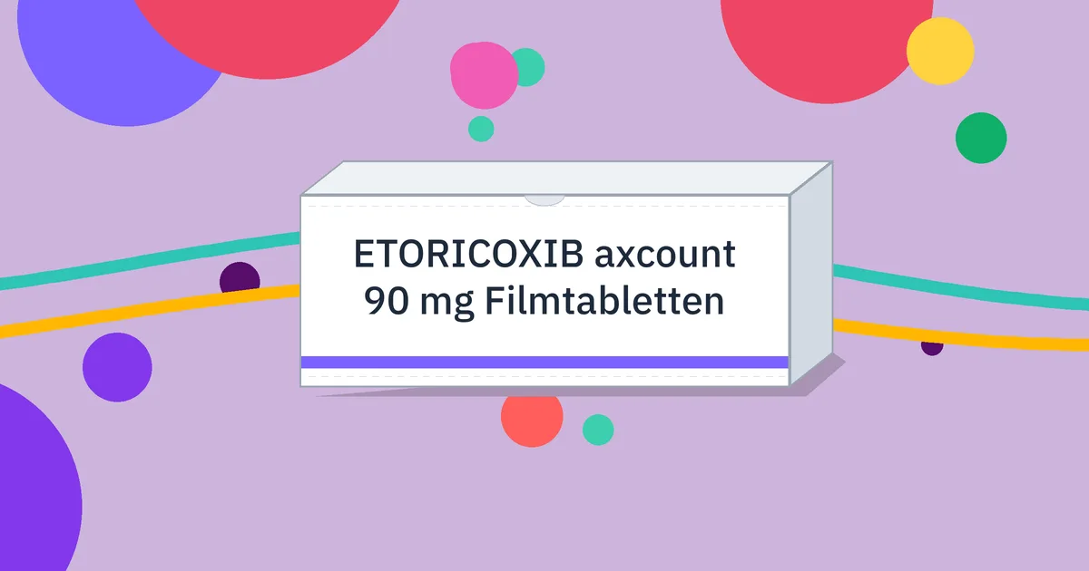 Symbolbild: Packung mit der Aufschrift ETORICOXIB axcount 90 mg Filmtabletten (PZN 16742353) – Verfügbarkeit und Bezug in Apotheken in Frankfurt am Main