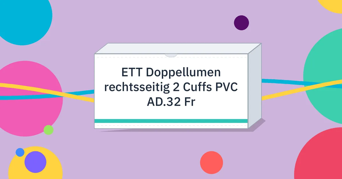 Symbolbild: Packung mit der Aufschrift ETT Doppellumen rechtsseitig 2 Cuffs PVC AD.32 Fr (PZN 19121580) – Verfügbarkeit und Bezug in Apotheken in Frankfurt am Main