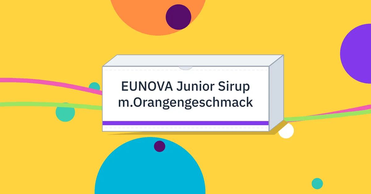 Symbolbild: Packung mit der Aufschrift EUNOVA Junior Sirup m.Orangengeschmack (PZN 17513382) – Verfügbarkeit und Bezug in Apotheken in Frankfurt am Main