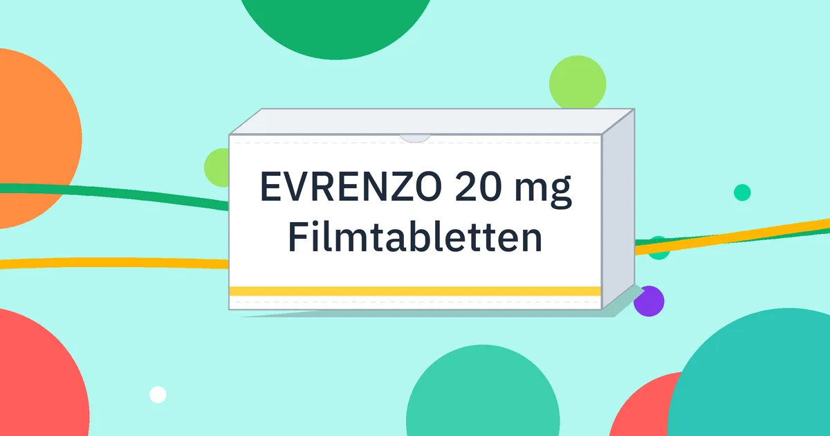 Symbolbild: Packung mit der Aufschrift EVRENZO 20 mg Filmtabletten (PZN 19798928) – Verfügbarkeit und Bezug in Apotheken in Frankfurt am Main
