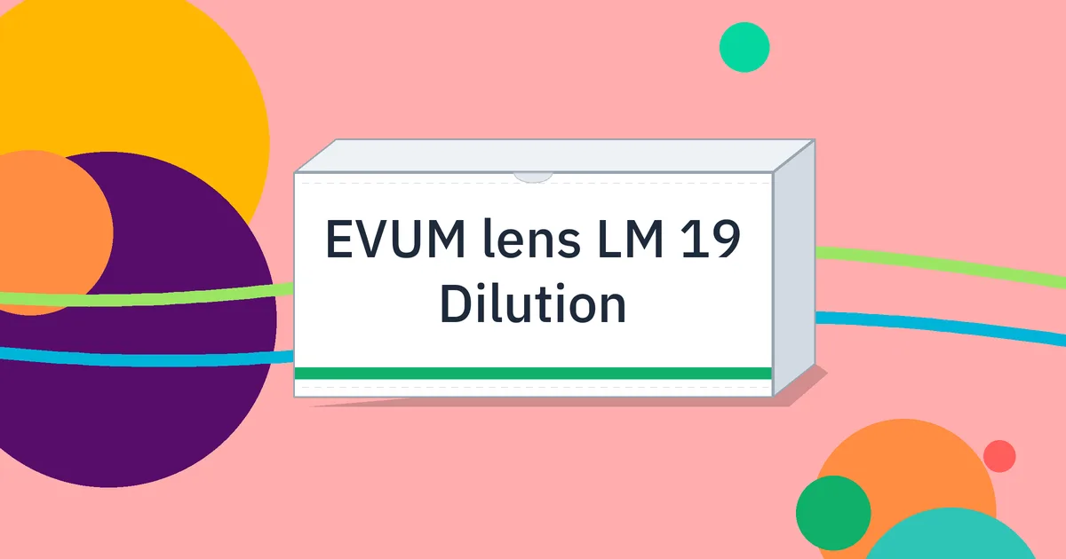 Symbolbild: Packung mit der Aufschrift EVUM lens LM 19 Dilution (PZN 13485186) – Verfügbarkeit und Bezug in Apotheken in Frankfurt am Main