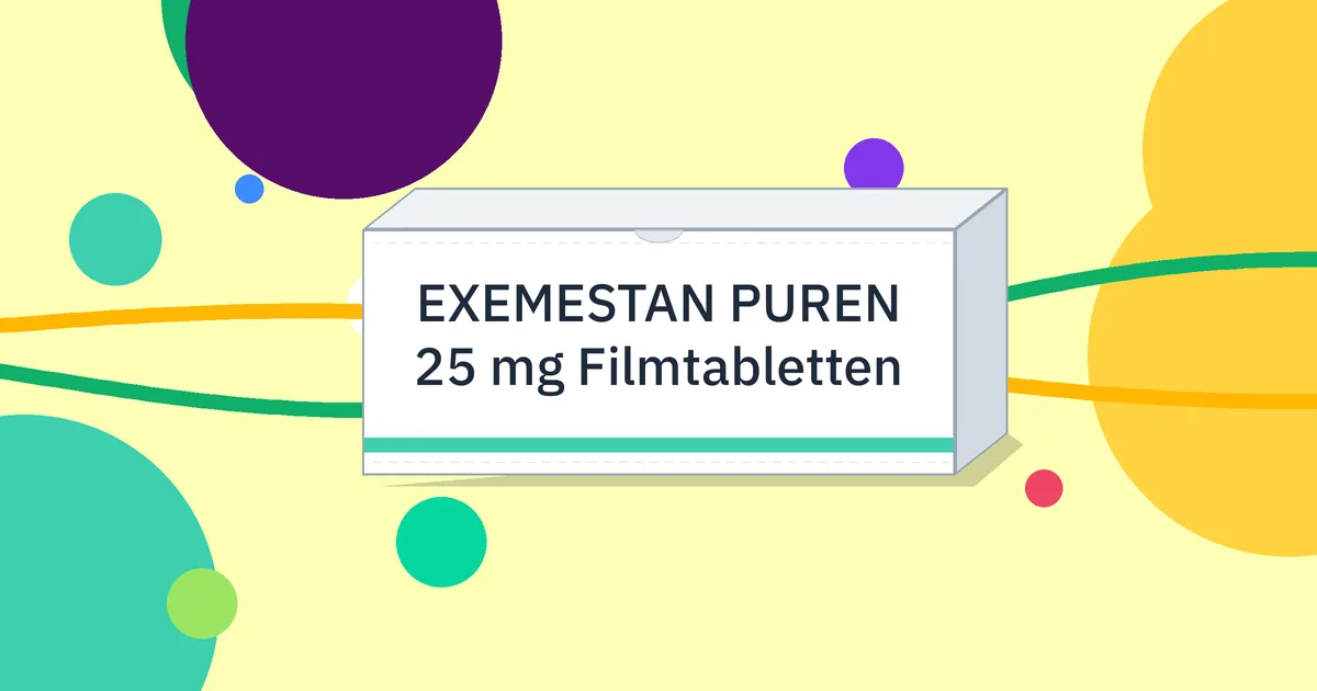 Symbolbild: Packung mit der Aufschrift EXEMESTAN PUREN 25 mg Filmtabletten (PZN 19398063) – Verfügbarkeit und Bezug in Apotheken in Frankfurt am Main